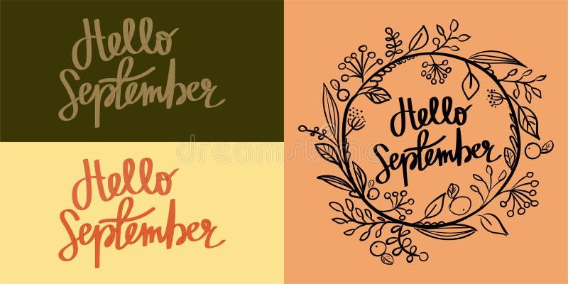 Hand Lettering Calligraphic Hello September Stock Vector - Illustration ...