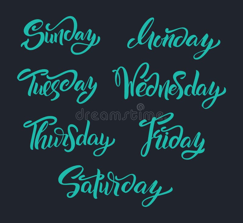 Hand Lettering Days of Week. Modern Calligraphy Stock Vector ...