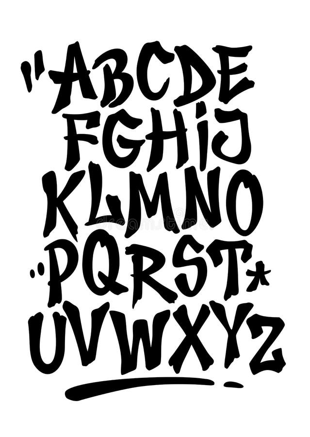Hand Lettering Graffiti Font with Decorations. Vector Alphabet Stock ...
