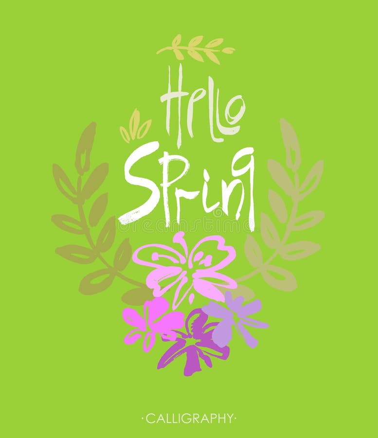 Hand Lettering Hello Spring. Brush Lettering Isolated on Background ...