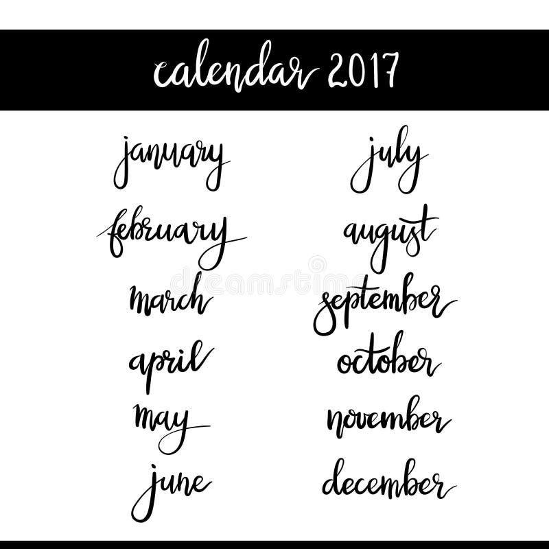 Hand Lettering Names of the Months. Modern Calligraphy. Stock Vector ...