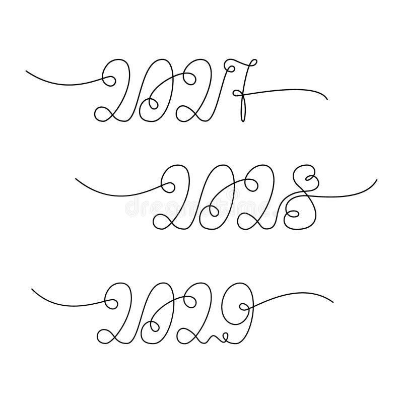 2027, 2028, 2029 Hand Lettering New Year Dates One Continuous Line ...