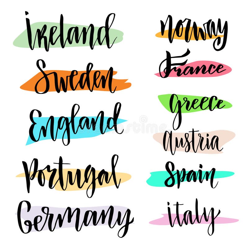 Hand Lettering. Vector Modern Calligraphic . Countries of the World ...