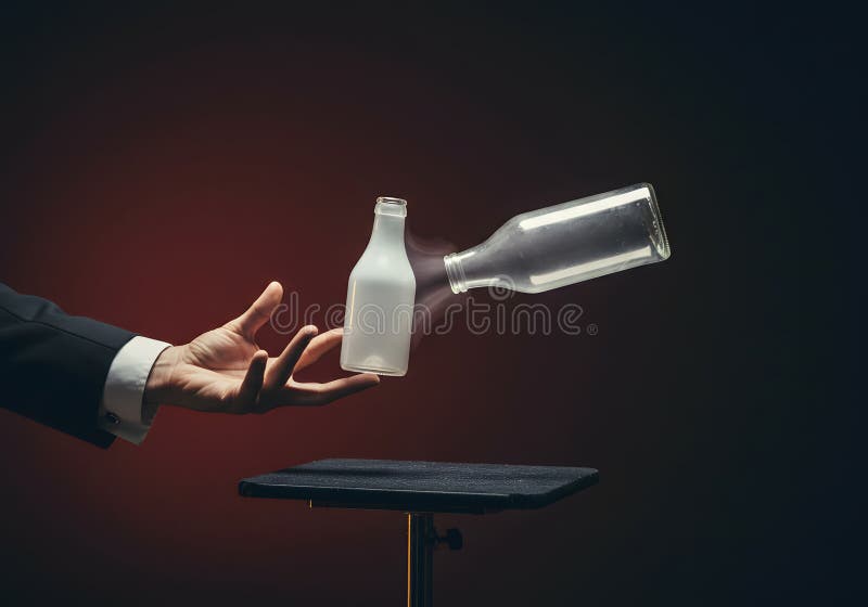 Hand Levitating Bottles Illusion Stock Illustration - Illustration of ...