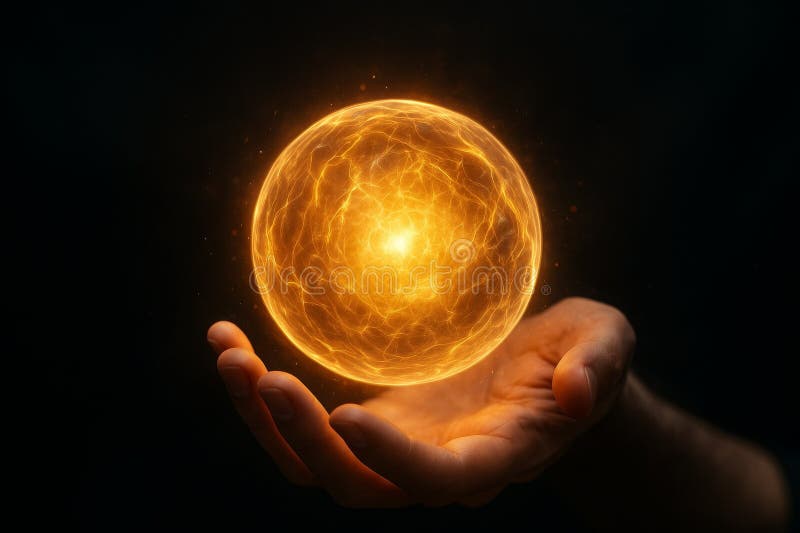 Hand Levitating Glowing Orb of Powerful Magic. Wizard or Sorcerer ...
