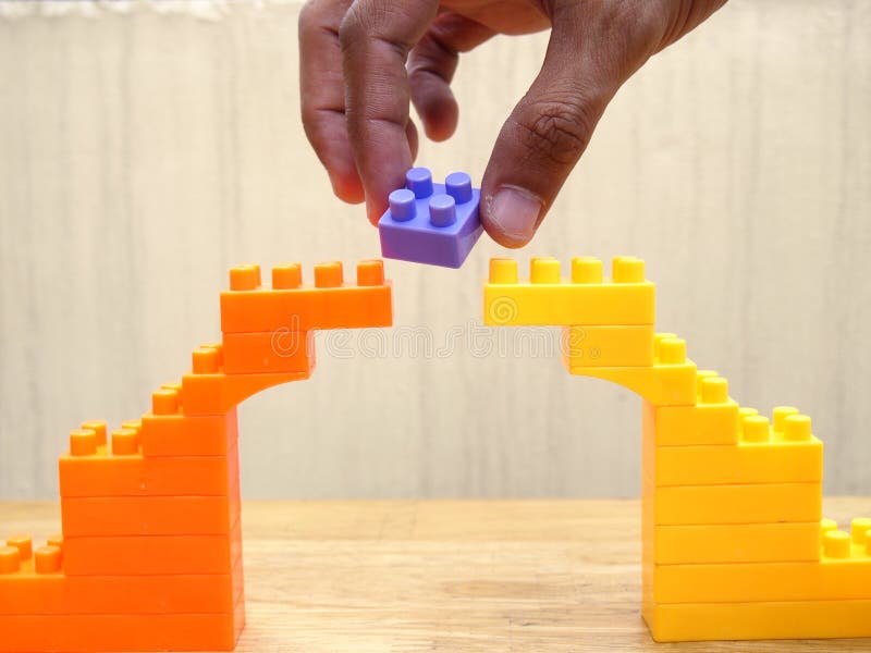 Hand Lifting Block Bridge Made Toy Blocks Stock Photos - Free & Royalty ...