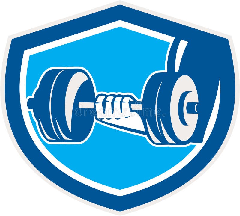 Hand Lifting Dumbbell Shield Retro Stock Vector - Illustration of ...
