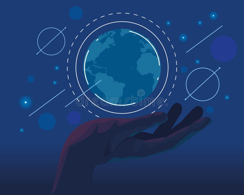 Hand lifting earth tech stock vector. Illustration of power - 245937878