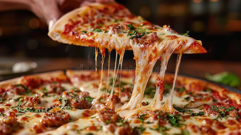 A Hand Lifting a Pizza Slice the Cheese Stretch a Testament To the ...