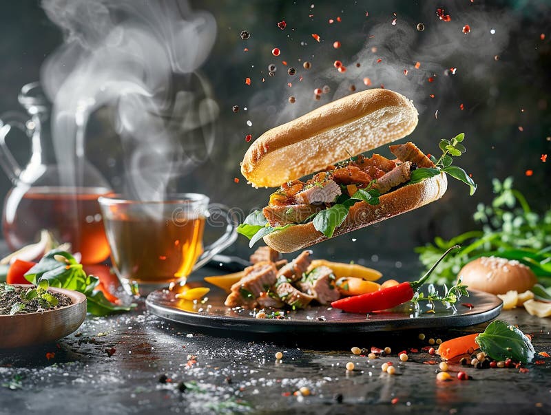 Hand Lifting Sandwich Over Plate of Food Stock Illustration ...