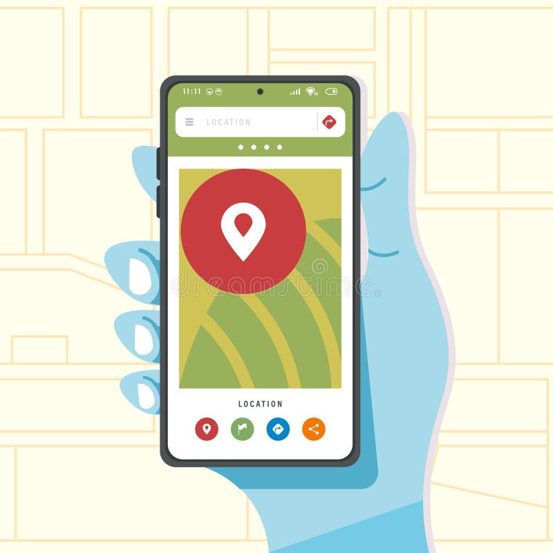 Hand Lifting Smartphone with Gps App Stock Illustration - Illustration ...