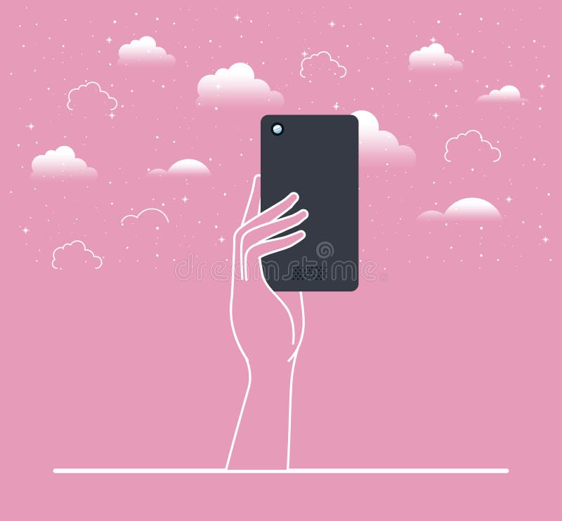 Hand Lifting Smartphone in the Sky Stock Vector - Illustration of icon ...