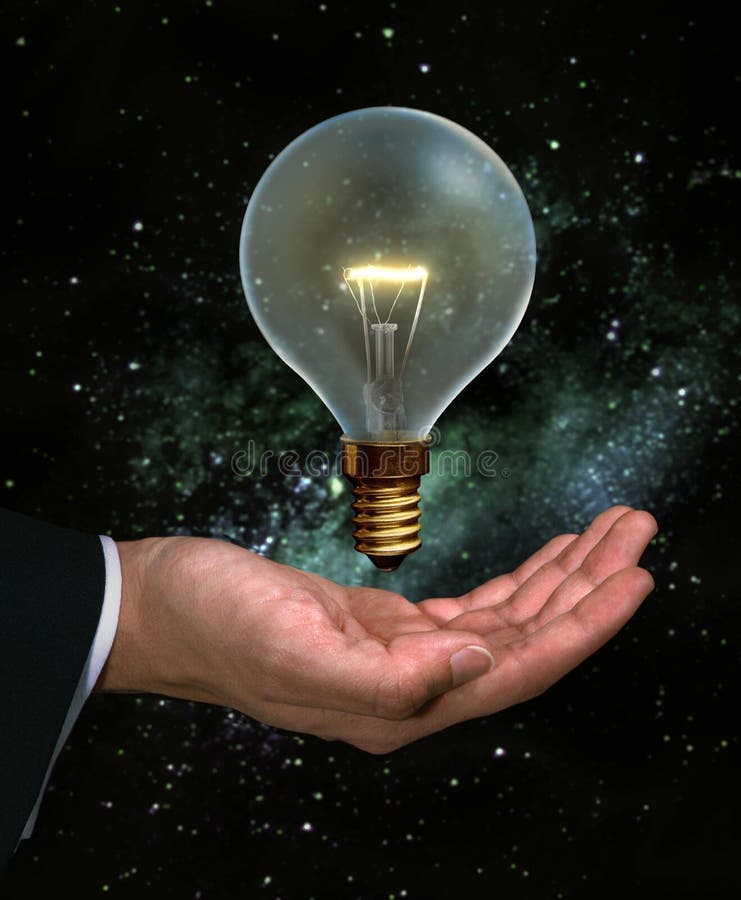 Hand with Light Bulb, Composite Image Stock Image - Image of ...