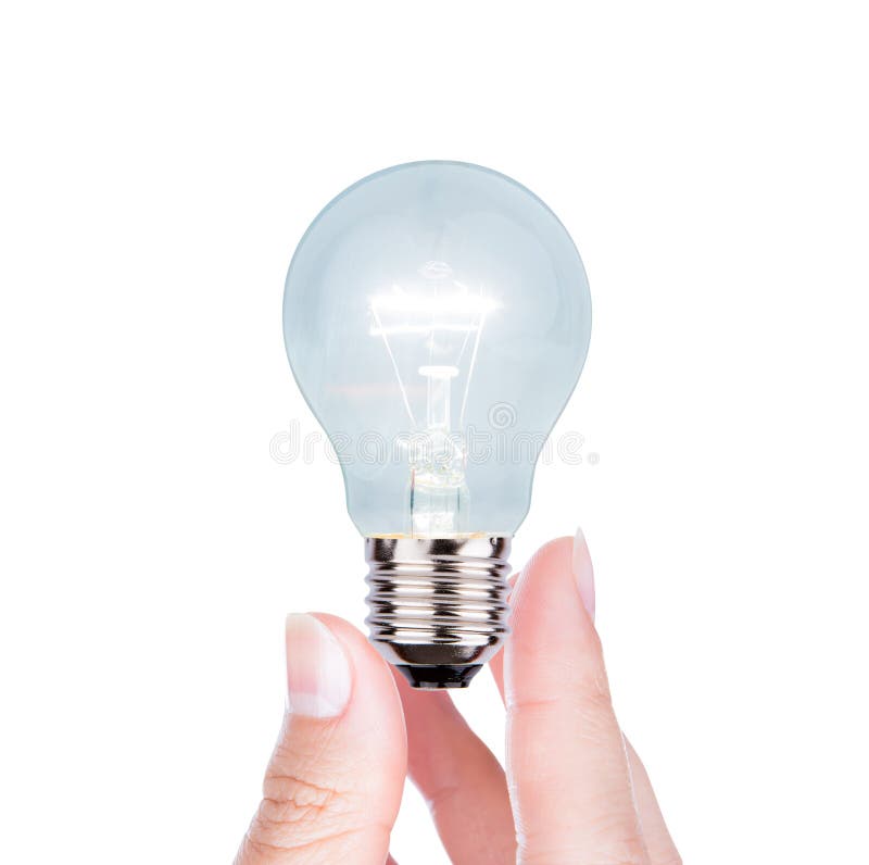 Hand with light bulb stock image. Image of glowing, glass - 33247765