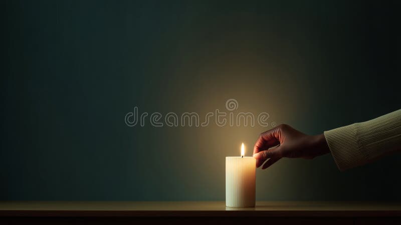 Hand Lighting a Candle in a Dark Room Stock Photo - Image of night ...