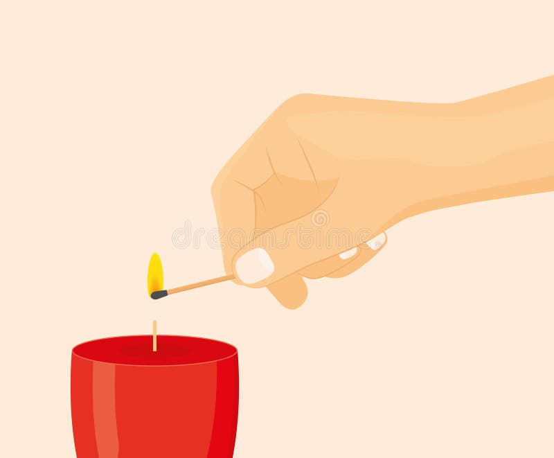 Hand Lighting a Candle with a Match Stock Vector - Illustration of ...