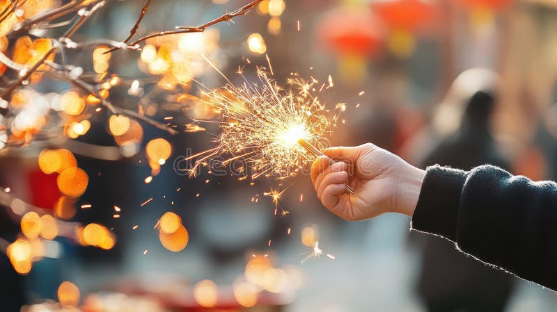 Hand Lighting Traditional Firecracker, Creating Burst of Sparks in ...