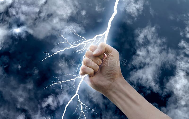 Hands Bending Lightning Bolt Stock Image - Image of bending, power ...