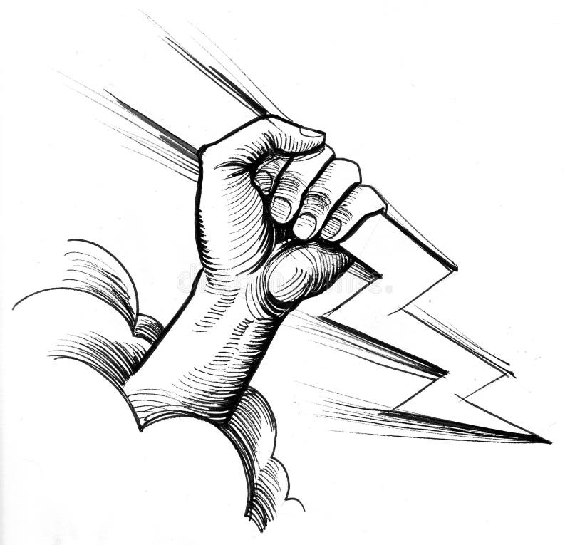Hand with a lightning bolt stock illustration. Illustration of sketch ...