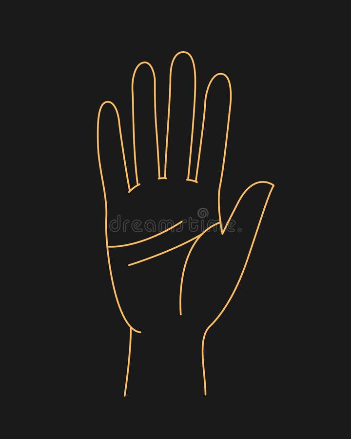 Hand with Lines on the Palm, Vector Outline Illustration Stock Vector ...