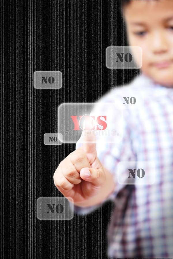 Hand of Little Boys Pushing YES Stock Photo - Image of display, high ...