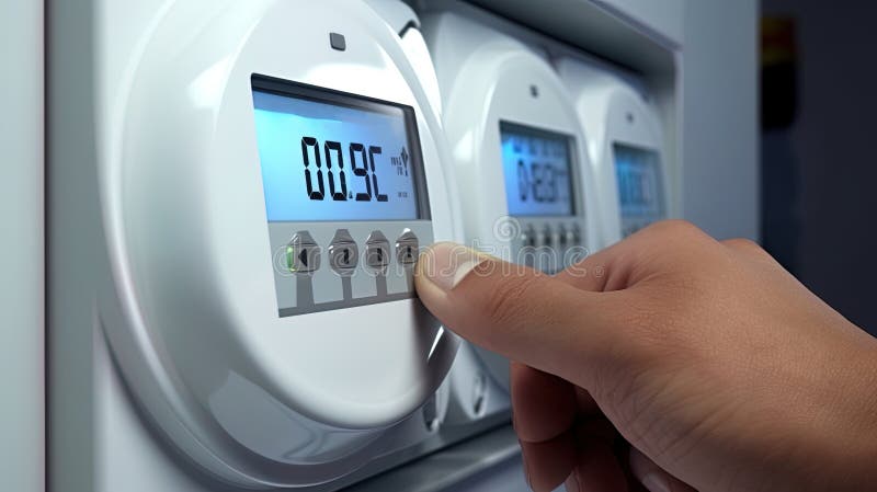 A Hand Located Near a Smart Electricity Meter, Controlling Consumption ...