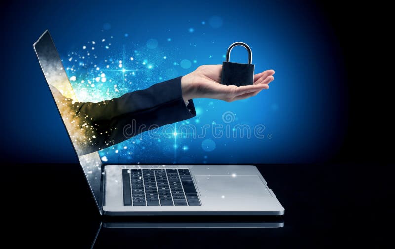 Hand with Lock Coming Out of a Laptop Stock Image - Image of live ...