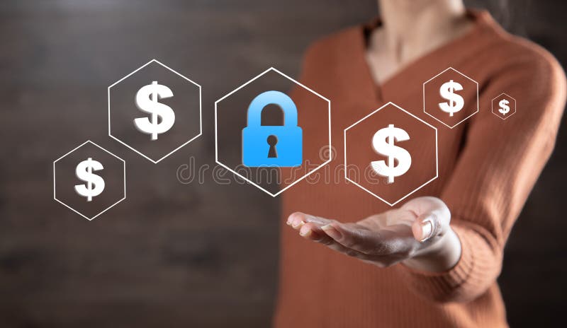 Hand Lock and Dollar in Screen Stock Image - Image of dollar, currency ...