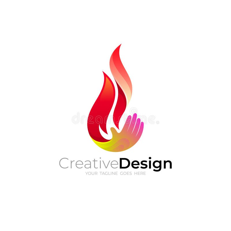 Hand Logo and Fire Design Vector, Care Logo, Red Color Stock Vector ...