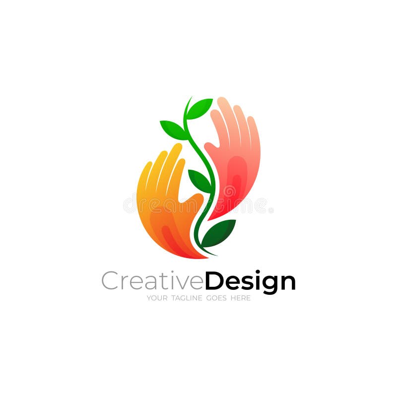 Hand Logo and Leaf Design Combination, Nature Icons Stock Vector ...