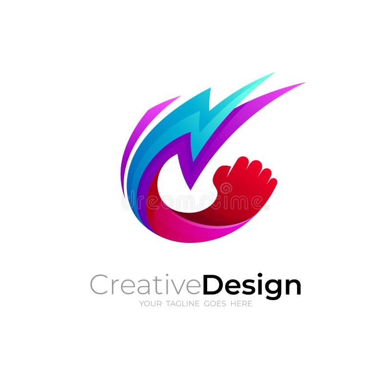 Hand Logo with Thunder Design Combination, Letter C Icons Stock Vector ...