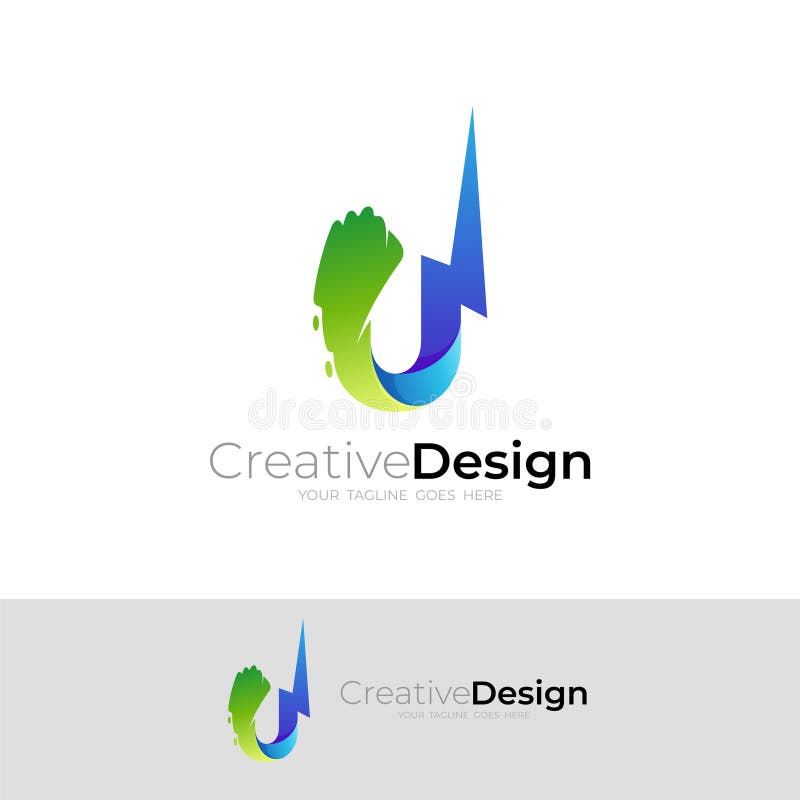 Hand Logo and Thunder Design Combination, Letter U Stock Vector ...