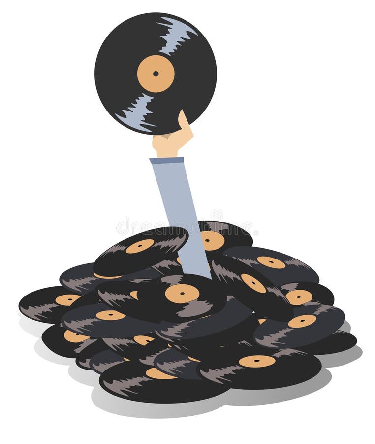 Hand Holding a Long Playing Record. Pile of Records Stock Vector ...
