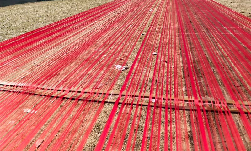 Hand Loom Silk Threads Spread Out To Dry in the Sun on a Bright, Sunny ...