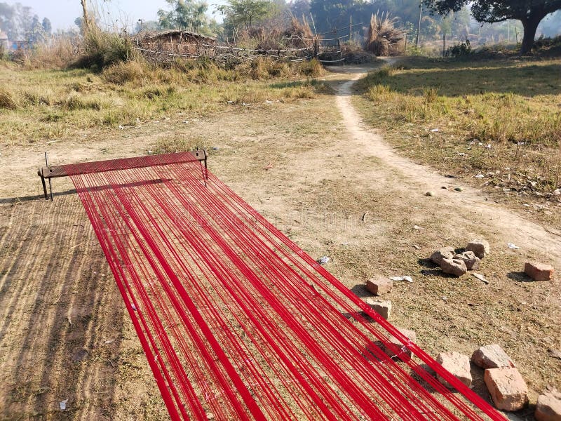 Hand Loom Silk Threads Spread Out To Dry in the Sun on a Bright, Sunny ...