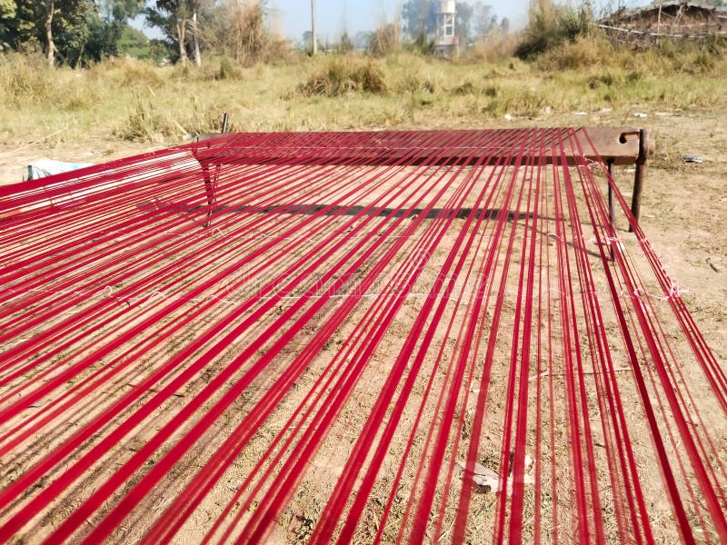Hand Loom Silk Threads Spread Out To Dry in the Sun on a Bright, Sunny ...