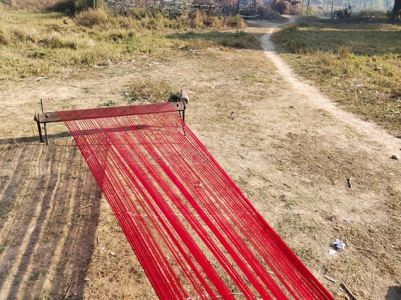 Hand Loom Silk Threads Spread Out To Dry in the Sun on a Bright, Sunny ...