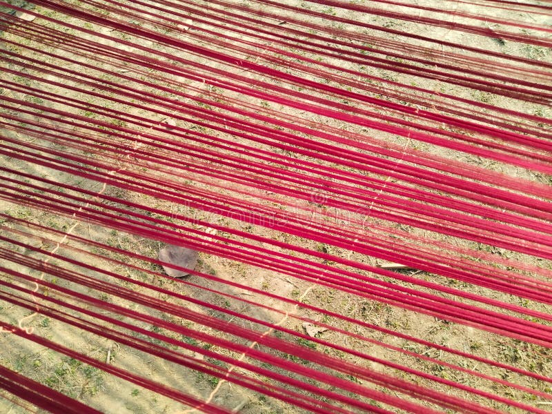 Hand Loom Silk Threads Spread Out To Dry in the Sun on a Bright, Sunny ...