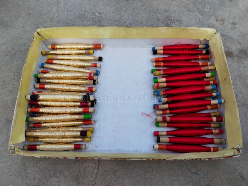 Hand Loom Tool Weaving Shuttle and Thread Roll on Banarasi Silk Cloth ...