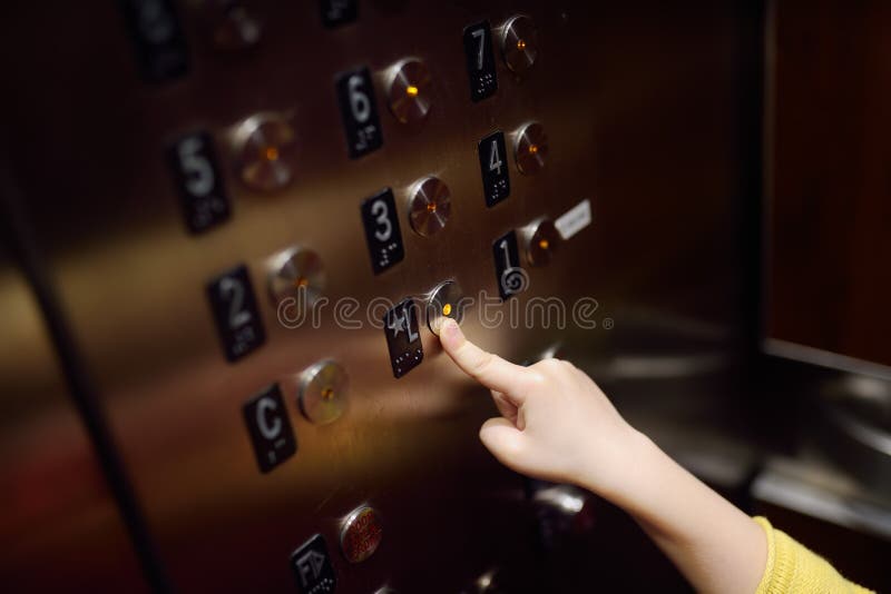 Hand of Lttle Child Pressing Button of Lobby in Elevator Stock Image ...
