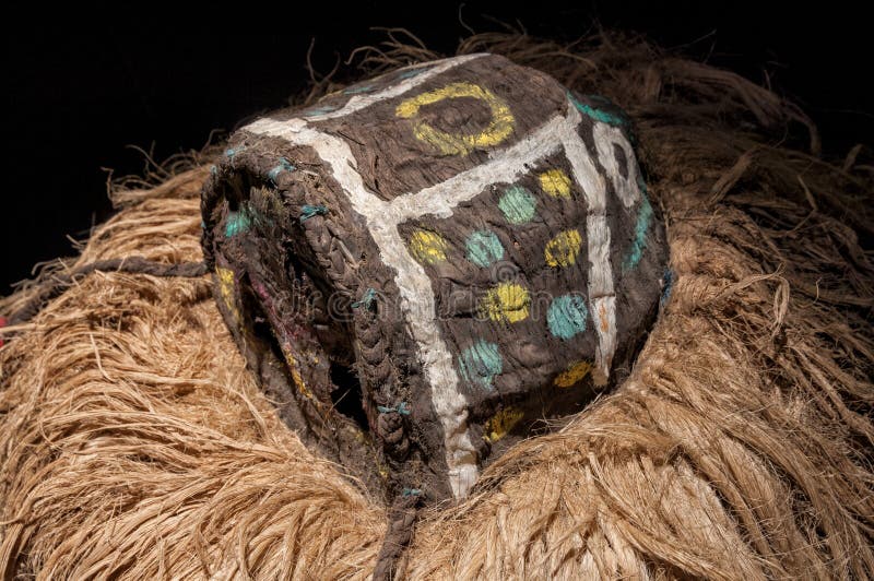 Hand Made African Mask with Ropes Simulating Hair. Stock Photo - Image ...