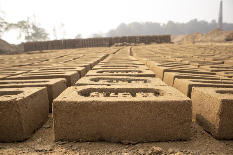 Hand Made Bricks from Wet Clay and Mud are Kept for Drying before the ...