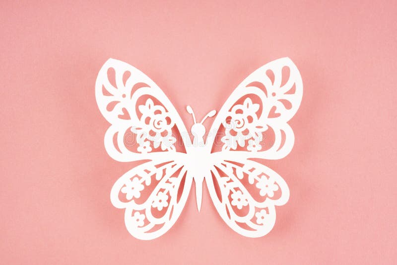 Hand Made Butterfly Paper Cut on Pink Color Stock Image - Image of ...