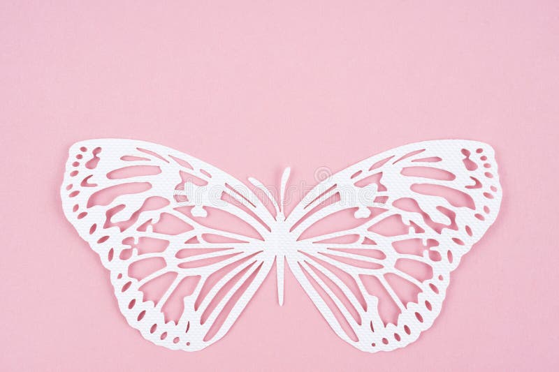 Hand Made Butterfly Paper Cut on Pink Color Background Stock Image ...