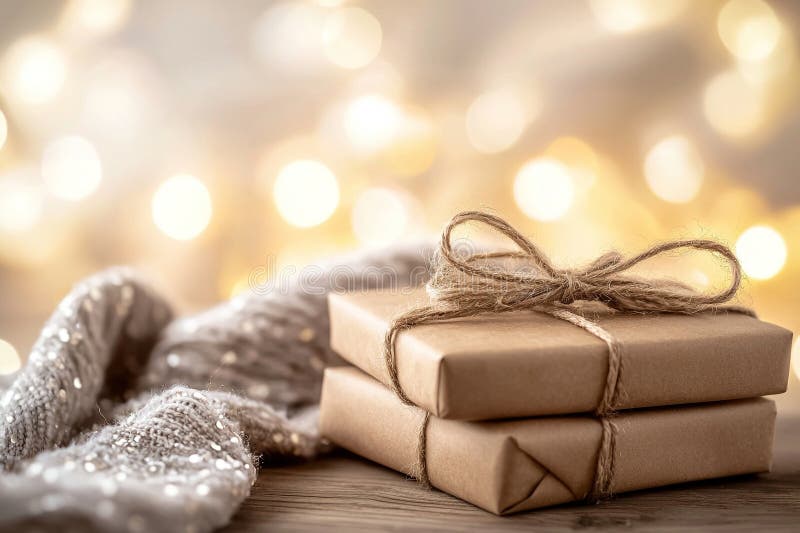 Hand Made Christmas Gift Box Packaging. Christmas and Winter Holidays ...