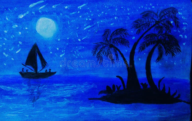 Moonlight sketch stock illustration. Illustration of drawing - 170742525