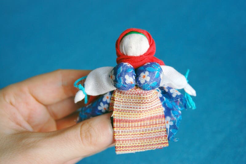 Hand-made Colorful Doll on Blue Background Stock Photo - Image of lady ...