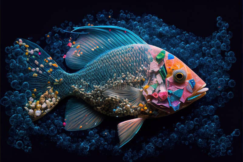 Hand Made Craft of Creative Fish Image on Black BG Stock Illustration ...