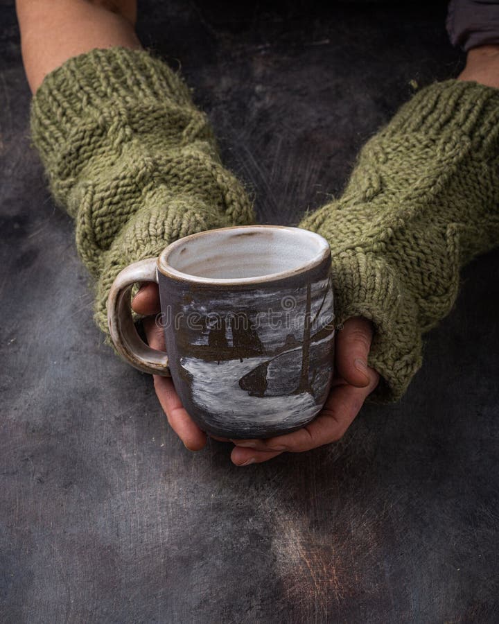 Hand Made Cup in Female Hands, Dark Photo Stock Image - Image of ...