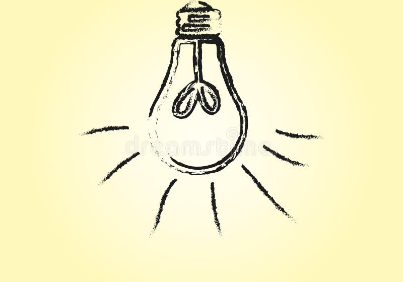 Hand Made Drawing of a Lit Bulb on Yellow Background. Stock ...
